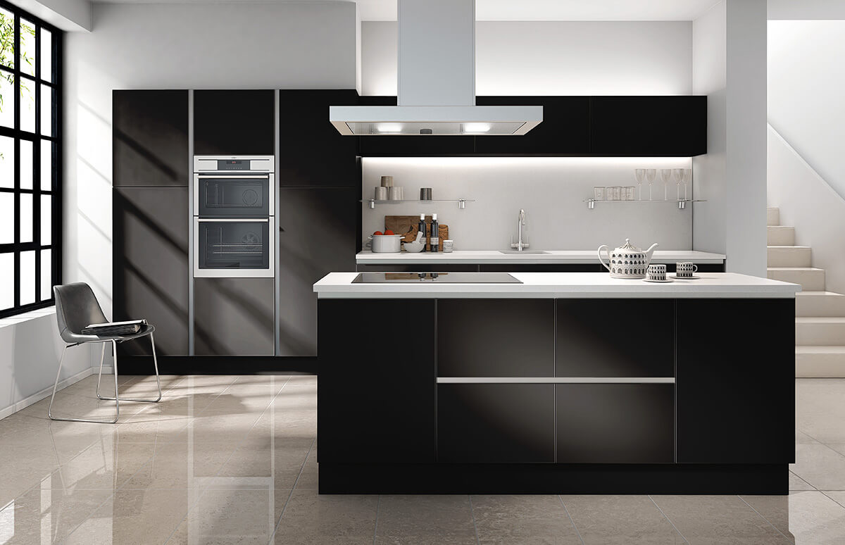 Senza Black Modern True Handleless Kitchen.
