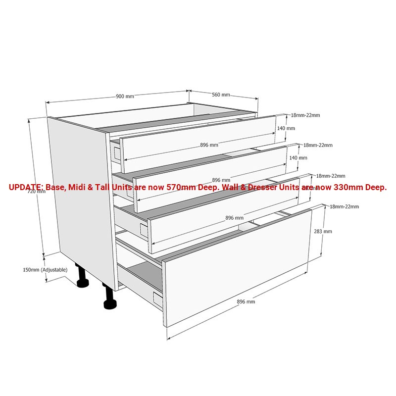 900mm 3+1 Pan Drawer Base Unit