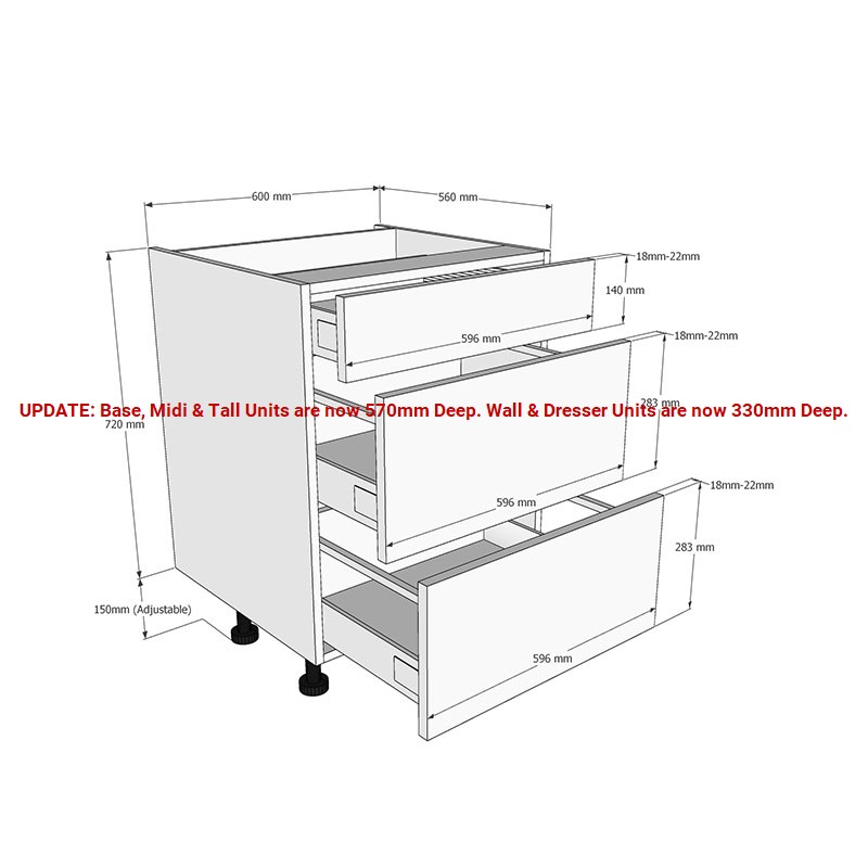 600mm 3 Drawer Base Unit