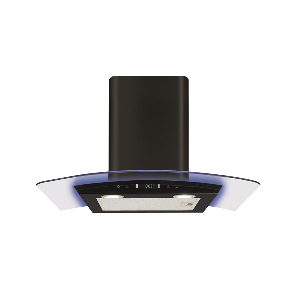 CDA EKP70BL 70cm Curved Glass Extractor with LED Edge Lighting, Black ...