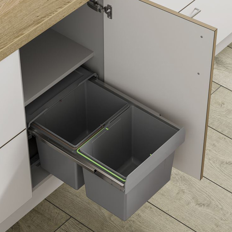 Side Mounted Pull-Out Bin, Segregated 45 Litre (To Suit 500mm Wide Unit)