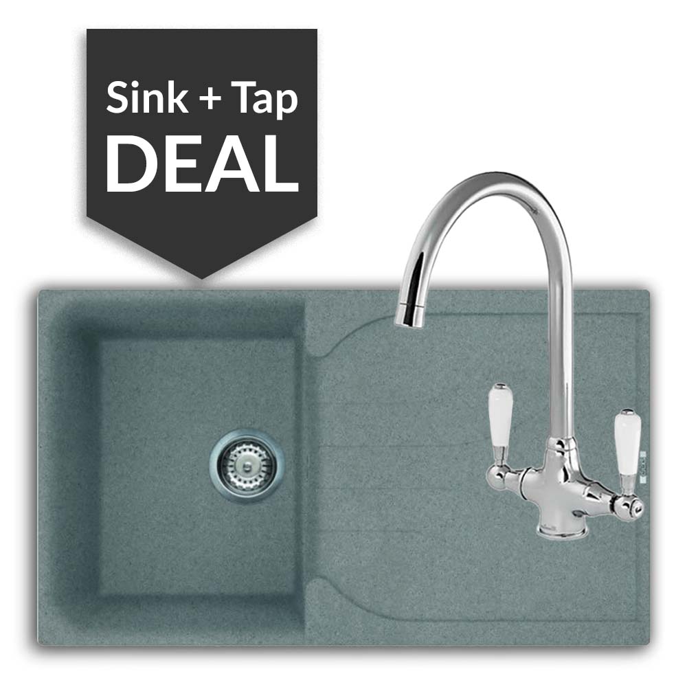 Quartz Titanium Small Single Bowl Sink & Belmore Chrome Tap Pack ...