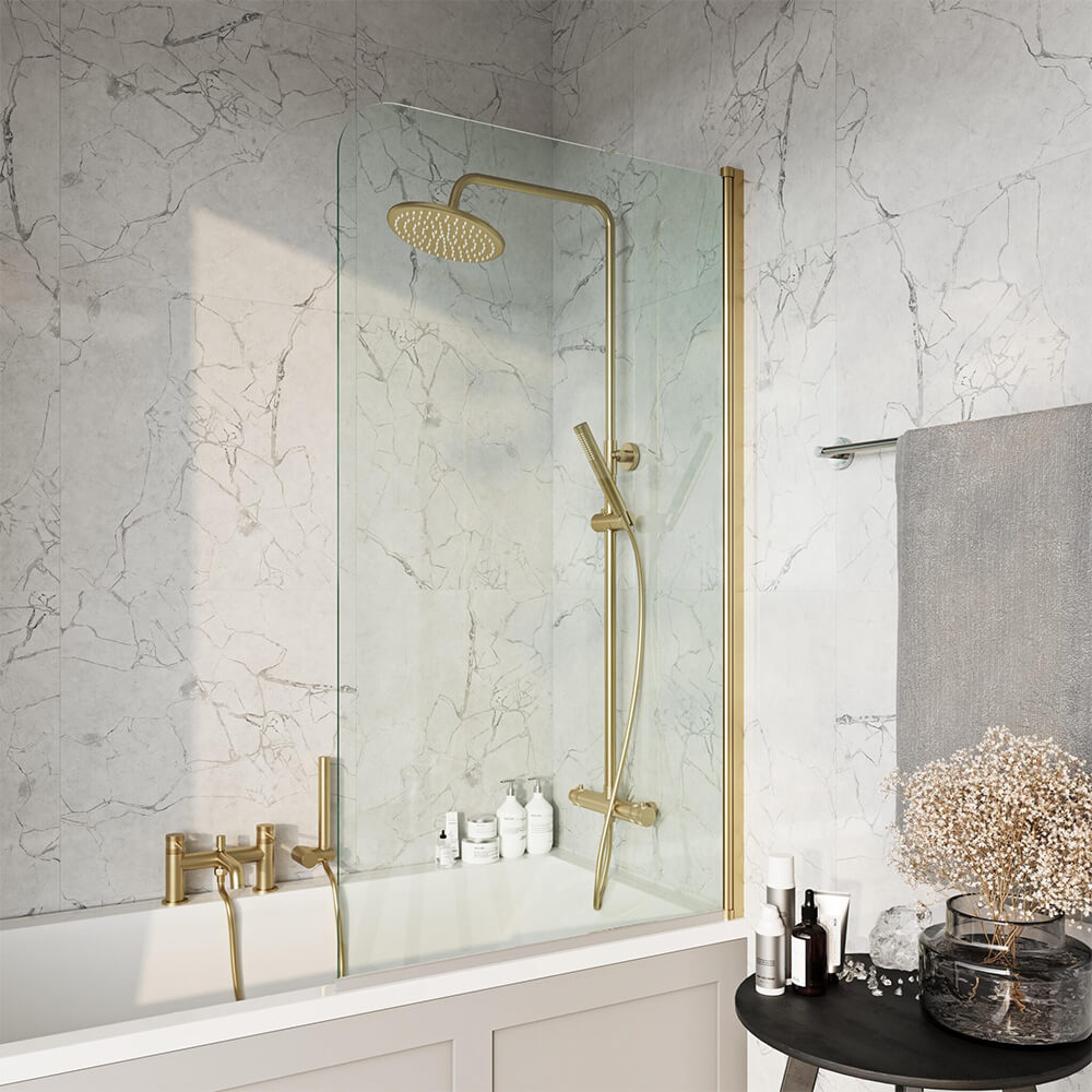 Radius Edge 6mm Thick Brushed Brass Bath Screen