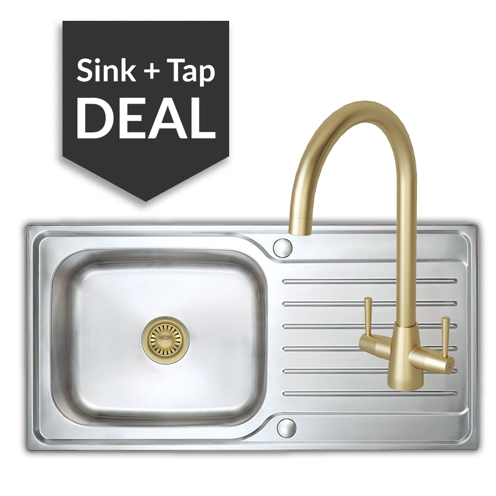 Premium Stainless Steel Large Single Bowl Sink & Cascade Brass Tap Pack ...
